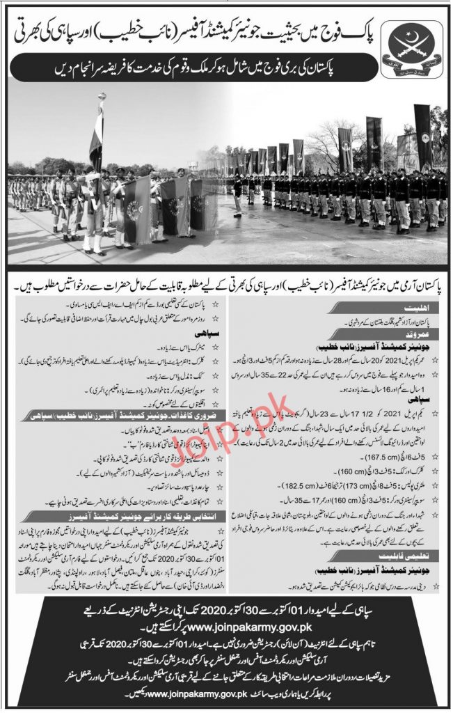 Join Pakistan Army As Junior Commissioned Officer & Soldier Latest