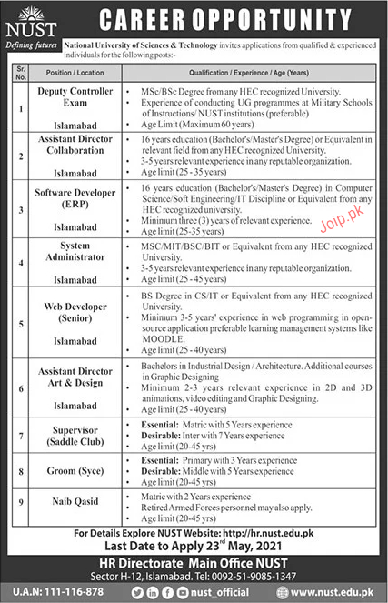 NUST Jobs 2022 - National University of Sciences and Technology