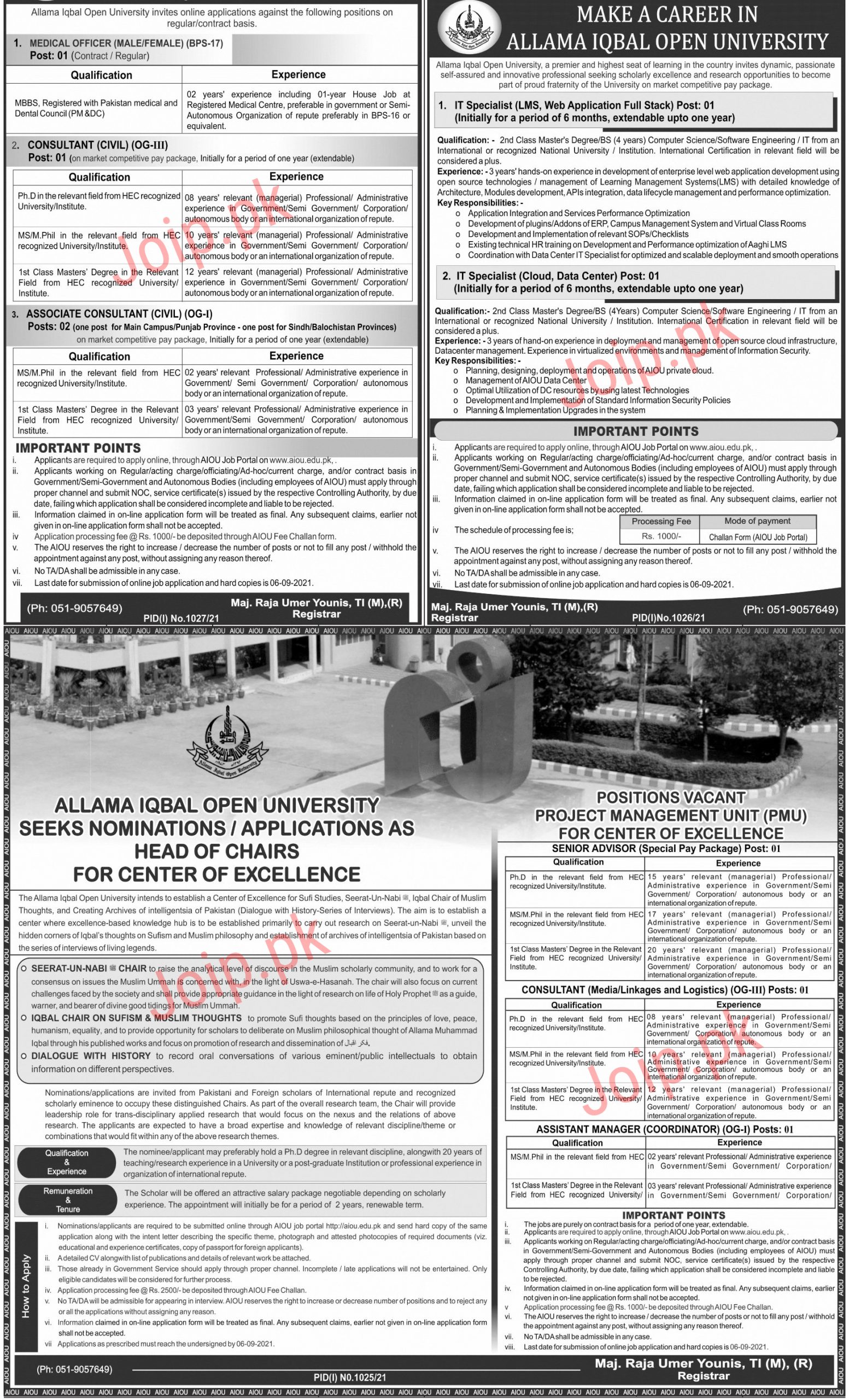 AIOU Jobs 2022 - Advertisement by Allama Iqbal Open University