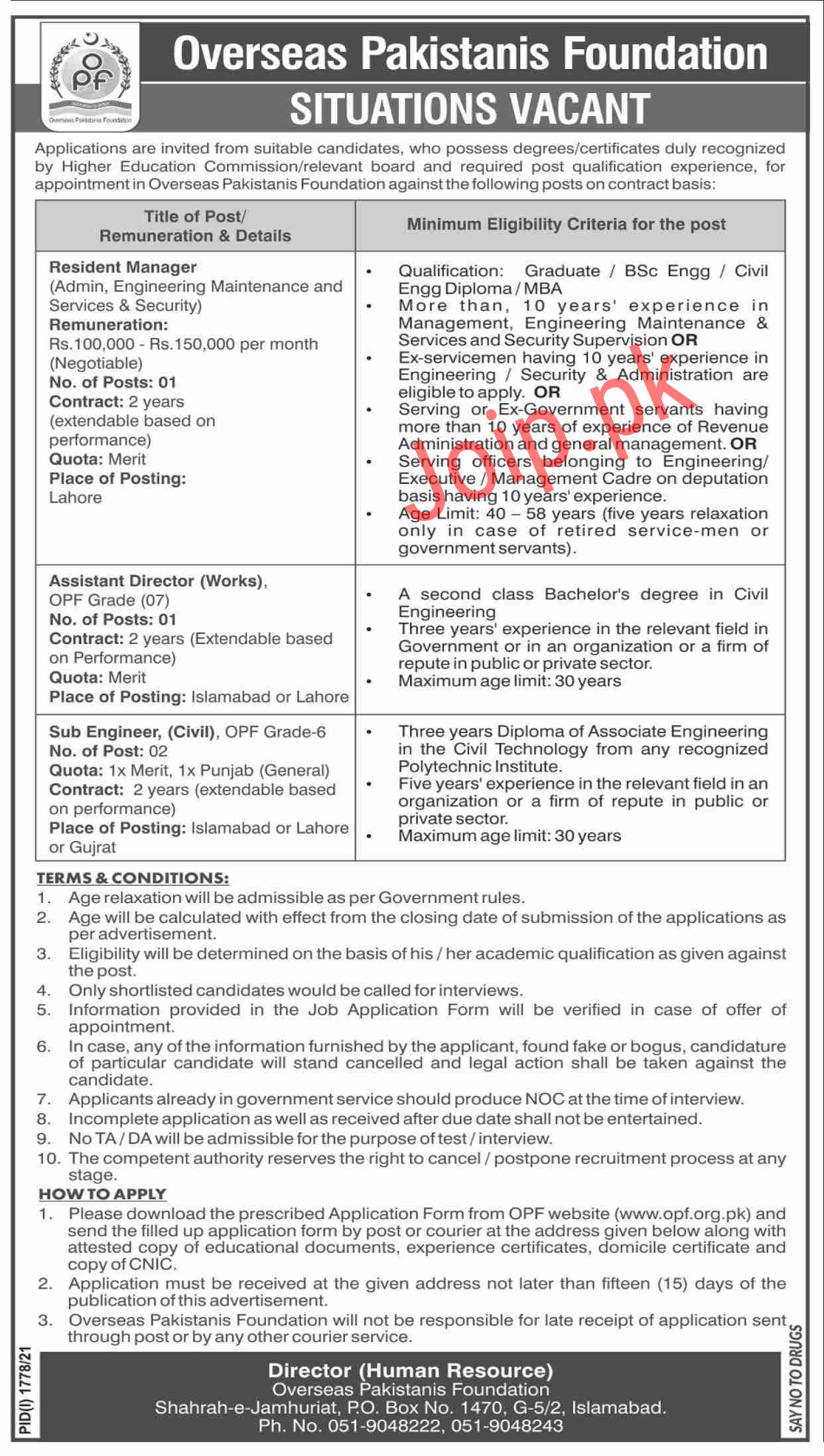 OPF Jobs 2023 - Overseas Pakistanis Foundation