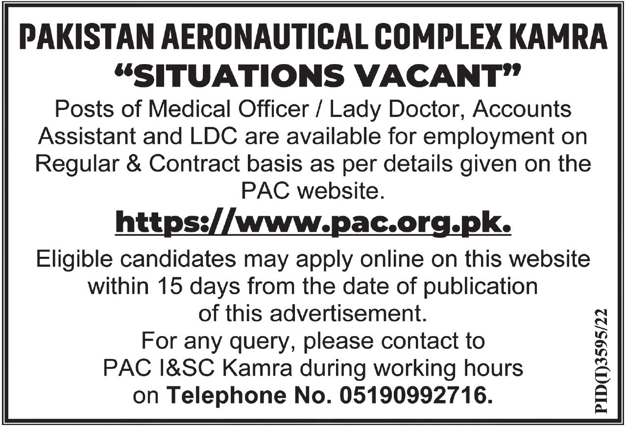 PAC Jobs 2023 - Pakistan Aeronautical Complex