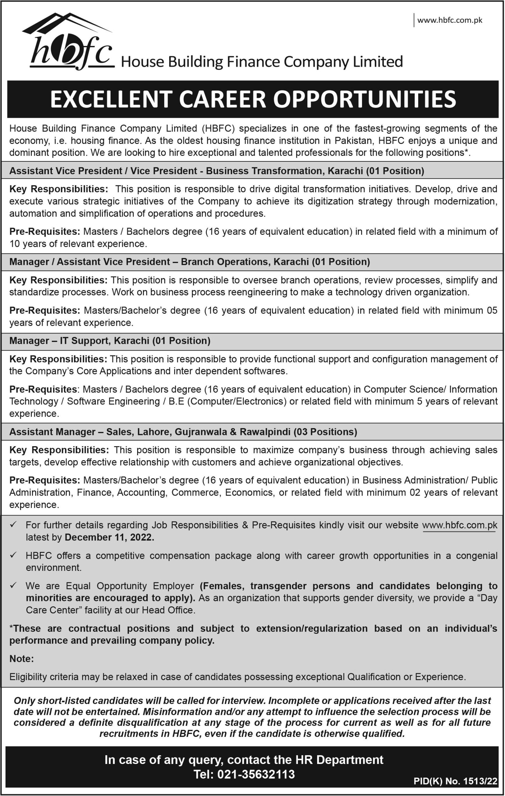 HBFC Jobs 2023 - House Building Finance Company Limited